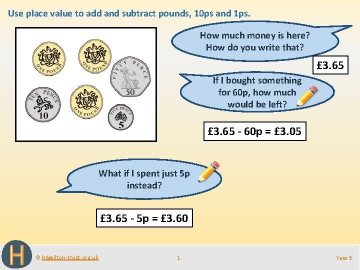 Use place value to add and subtract pounds