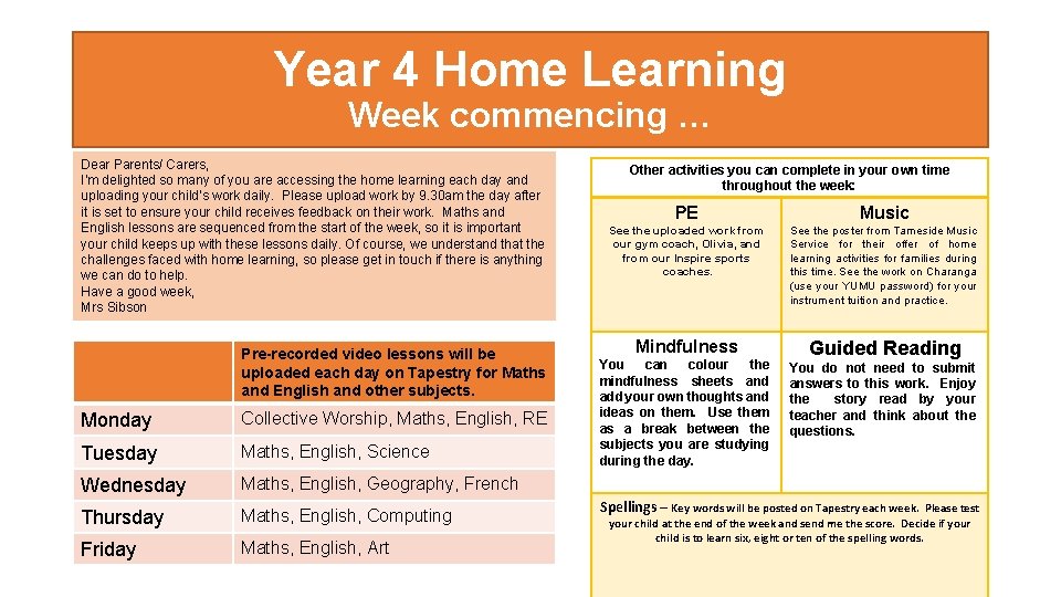 Year 4 Home Learning Week commencing Dear Parents