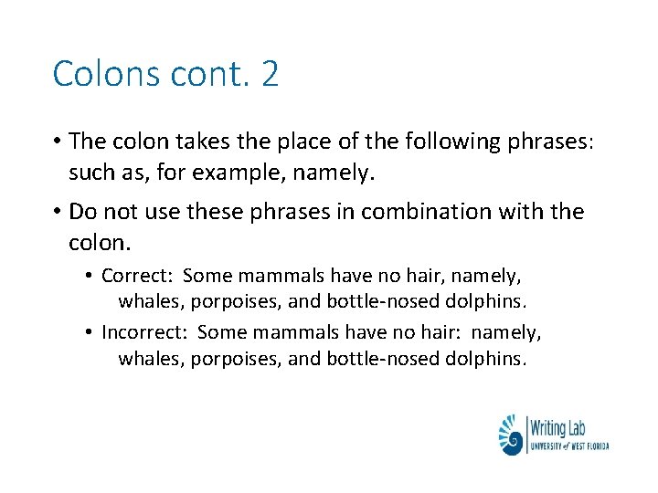 Writing Lab Colons Colons The colon is often