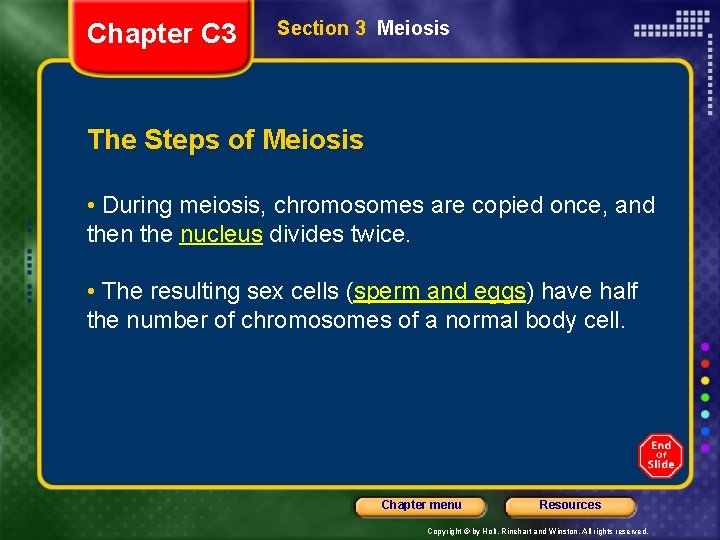 Chapter C 3 Section 3 Meiosis Asexual Reproduction