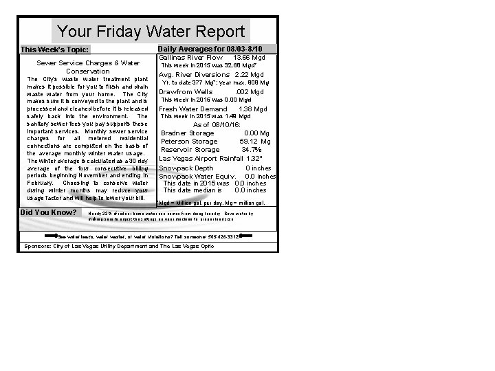 Your Friday Water Report This Weeks Topic Sewer