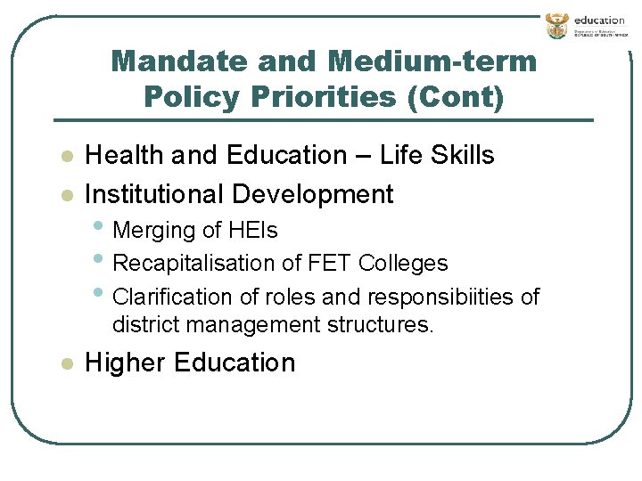 VOTE 14 EDUCATION PRESENTATION TO THE JOINT BUDGET