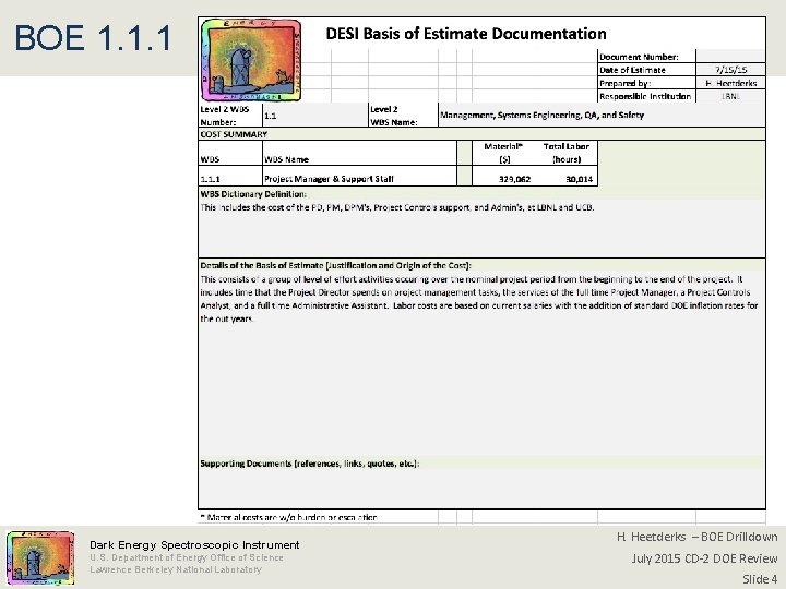 WBS 1 1 BOE Drilldown H Heetderks DESI