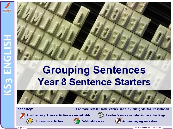 Grouping Sentences Year 8 Sentence Starters Icons key