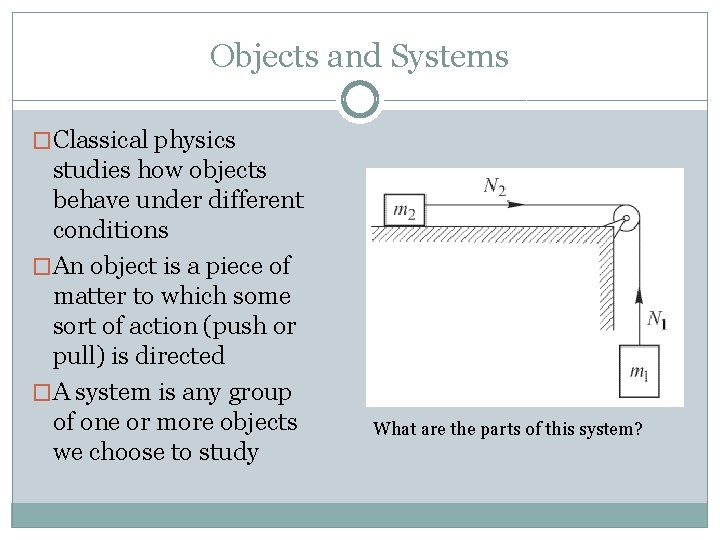Kinematics Intro Objects and Systems Classical physics studies