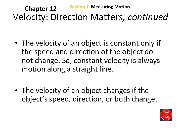 Chapter 12 Section 1 Measuring Motion Bellringer Describe
