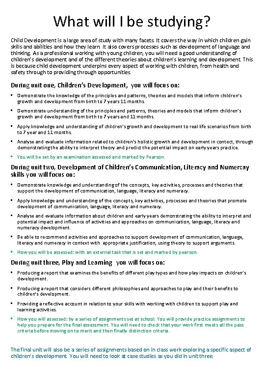 Level 3 BTEC Extended Certificate Childrens Play Learning