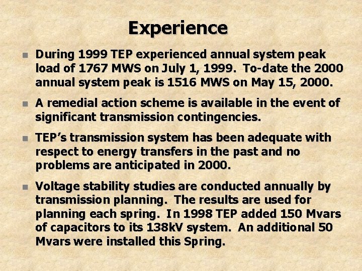 Tucson Area Reliability Mike Flores Control Area Operations