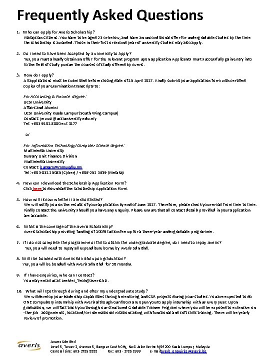 Averis Sdn Bhd is inviting applications for its