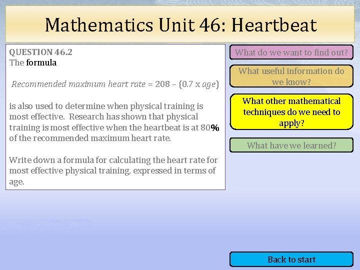 Mathematics Unit 46 Heartbeat For health reasons people