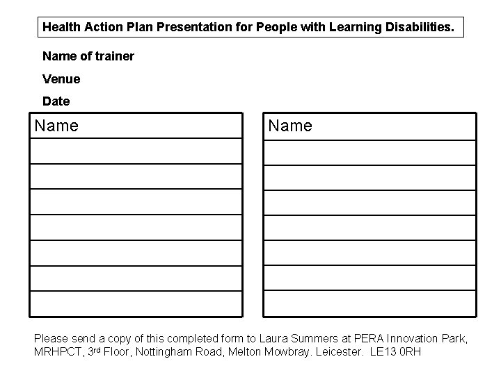 Health Action Plan Presentation for People with Learning