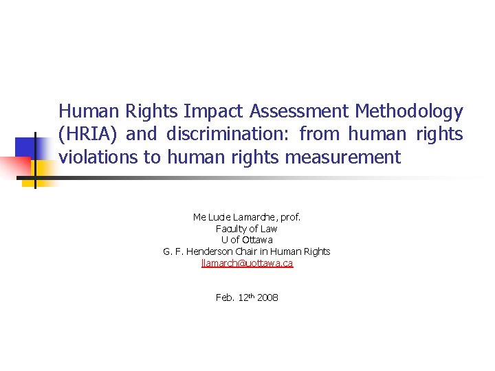 Human Rights Impact Assessment Methodology HRIA and discrimination