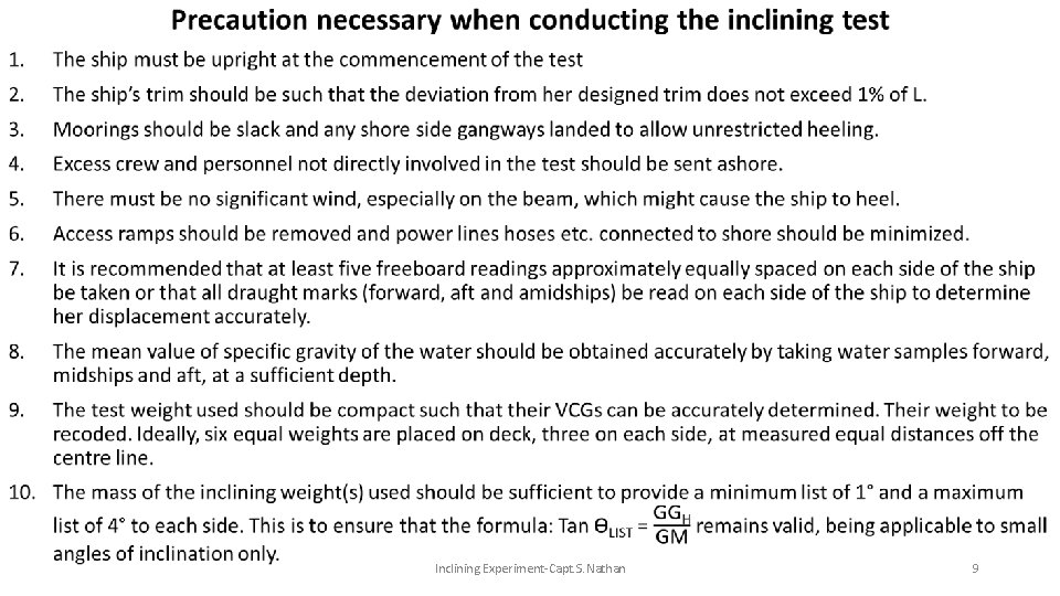 Inclining ExperimentCapt S Nathan 1 INCLINING EXPERIMENT Purpose