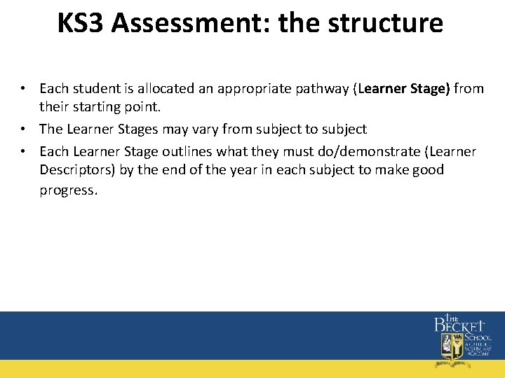 Key Stage 3 Assessment at The Becket School