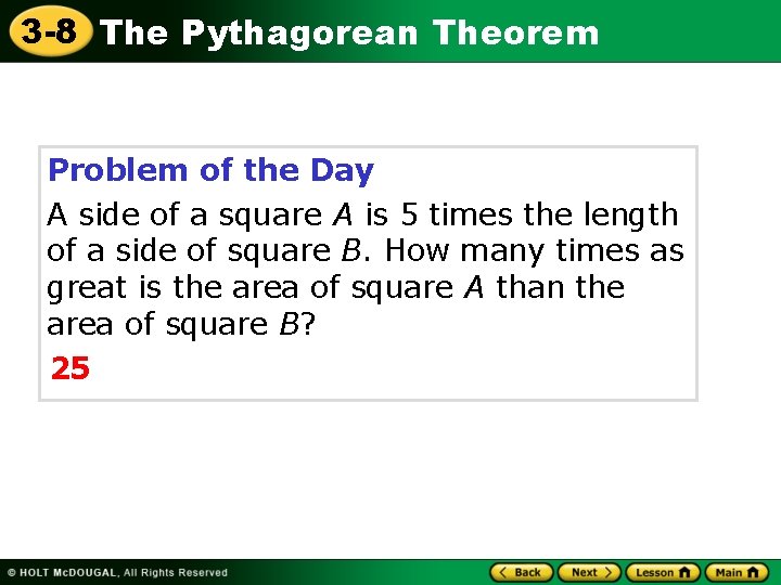 3 8 The Pythagorean Theorem Warm Up Problem