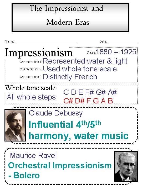 The Impressionist and Modern Eras Name Impressionism Date