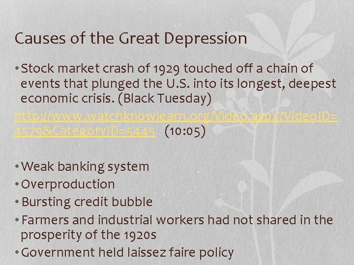 THE GREAT DEPRESSION 1929 1939 During what time