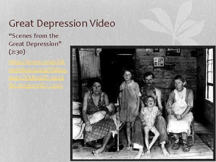 THE GREAT DEPRESSION 1929 1939 During what time