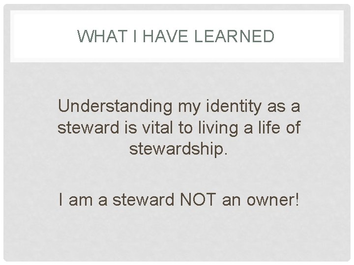 STEWARDSHIP LESSONS LEARNED STEWARD BY GODS DESIGN Rev
