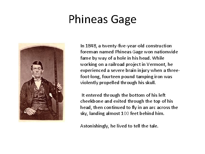 Lessons from Brain Injury and other anomalies Phineas