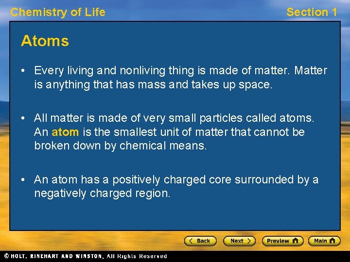 Chemistry of Life Section 1 Matter and Substances