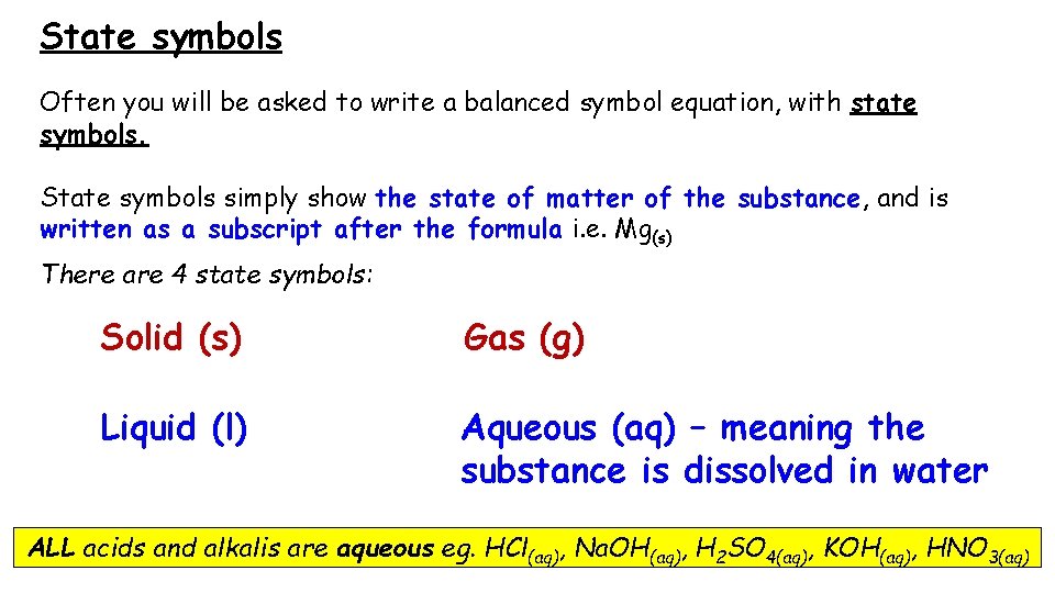 Writing and balancing equations Chemical equations tell us