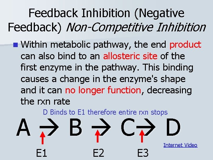 Enzymes and Metabolism Metabolism n The sum of