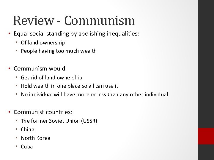 Democracy vs Communism TO THINK ABOUT Why would