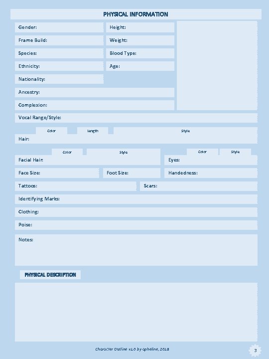 TABLE OF CONTENTS Narrative Character Name Narrative Overview