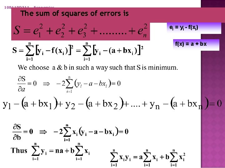 10 B 11 PD 311 Economics REGRESSION ANALYSIS