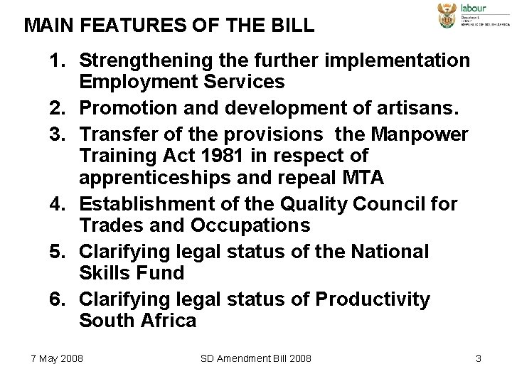 Skills Development Act 97 of 1998 Amendment Bill