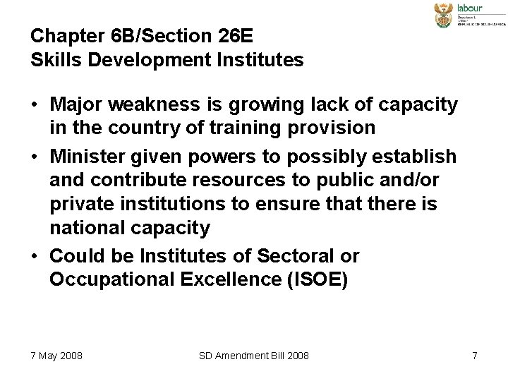 Skills Development Act 97 of 1998 Amendment Bill