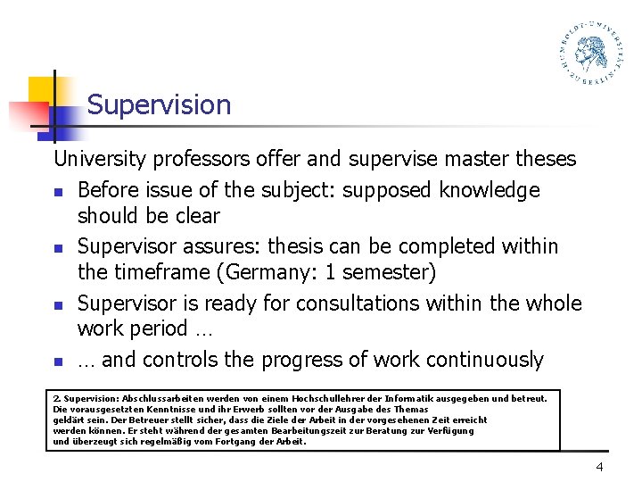 Principles of Master theses recommended by the German