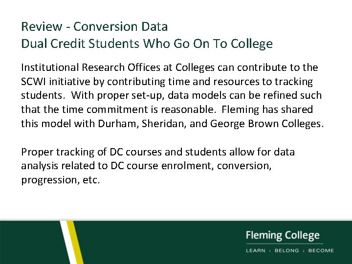 Review Conversion Data Dual Credit Students Who Go