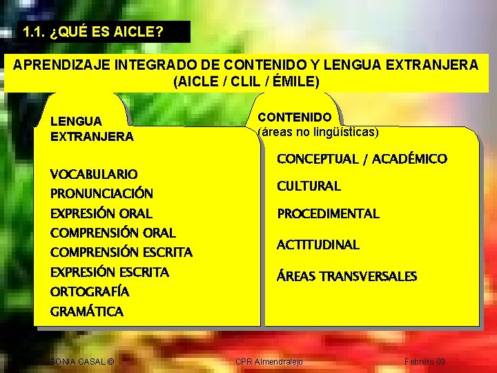 AICLE IMPLICACIONES PEDAGGICAS SONIA CASAL CPR Almendralejo Febrero