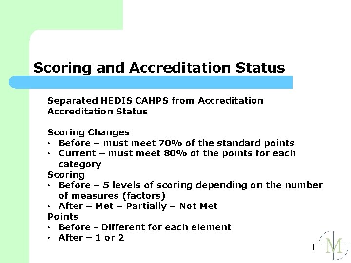 Scoring and Accreditation Status Separated HEDIS CAHPS from