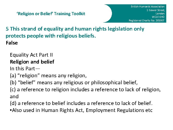 Religion or Belief Training Toolkit British Humanist Association