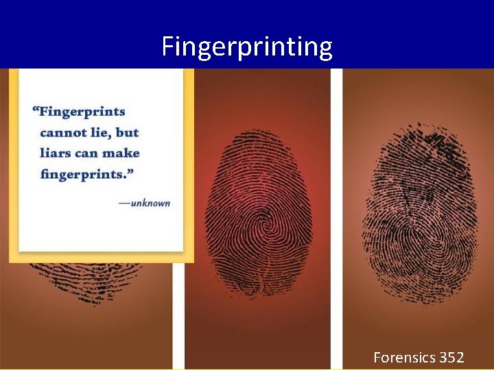 Fingerprinting Forensics 352 Fundamental Principles of Fingerprints A