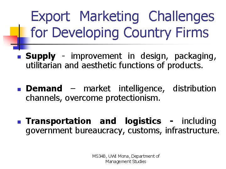 International Business Management MS 34 B Export Marketing