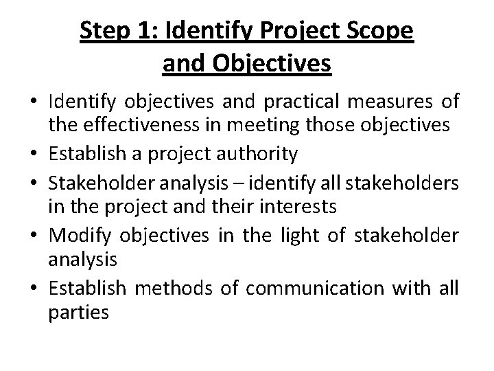 AN OVERVIEW of PROJECT PLANNING Contents Introduction to