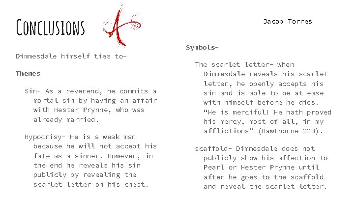 Characterization of Arthur Dimmesdale By Jacob Torres Brielle