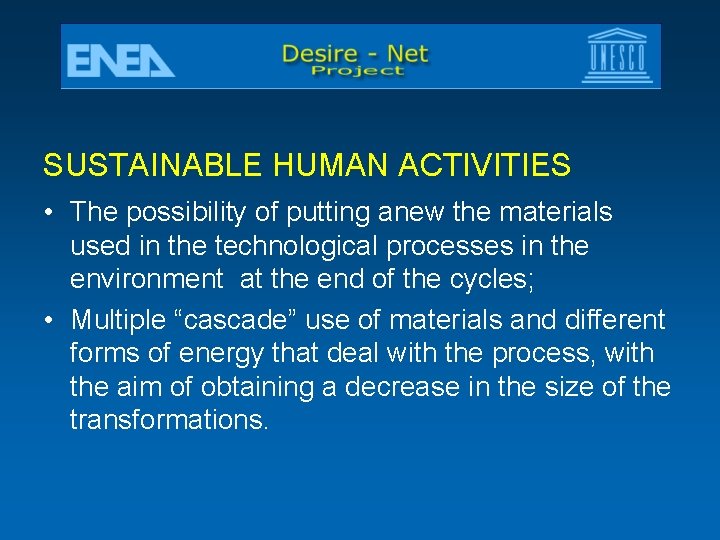 UNESCO Desire Net project Sustainable Development Pietro La