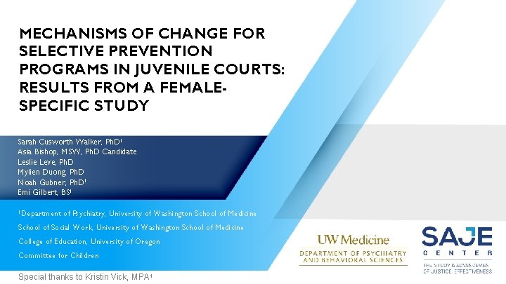 MECHANISMS OF CHANGE FOR SELECTIVE PREVENTION PROGRAMS IN