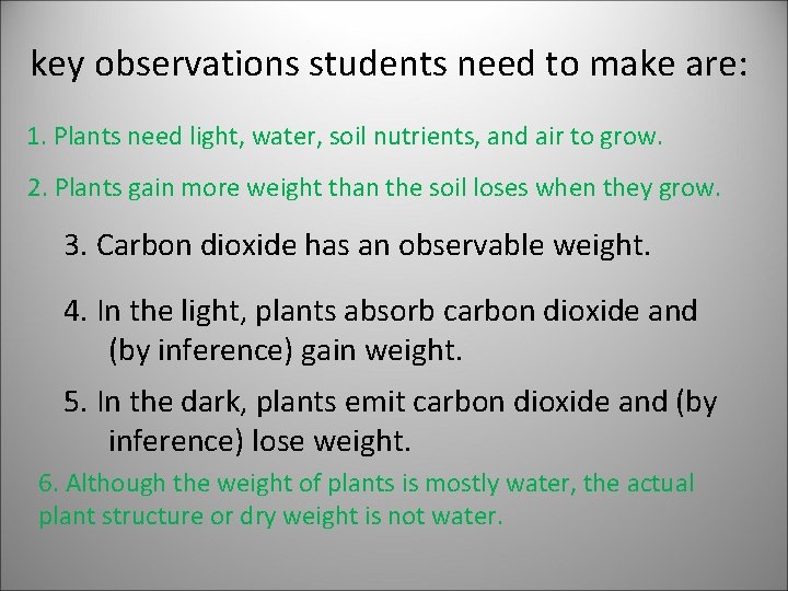 CARBON Teaching Experiment Plant Growth Gas Exchange Learning