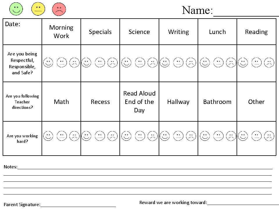Name Date Morning Work Specials Science Writing Lunch