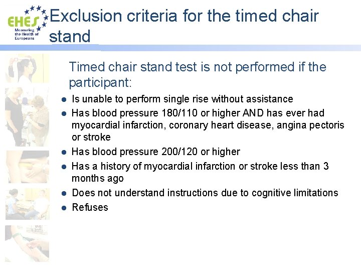 Timed chair stand test Based on EHES Manual