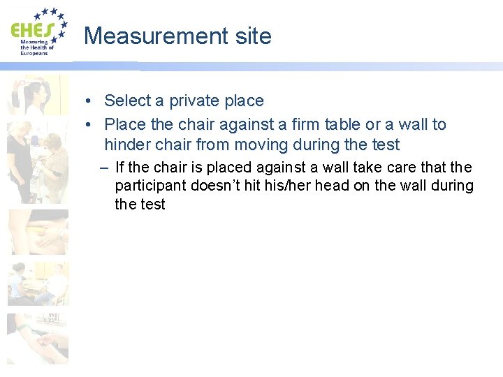 Timed chair stand test Based on EHES Manual