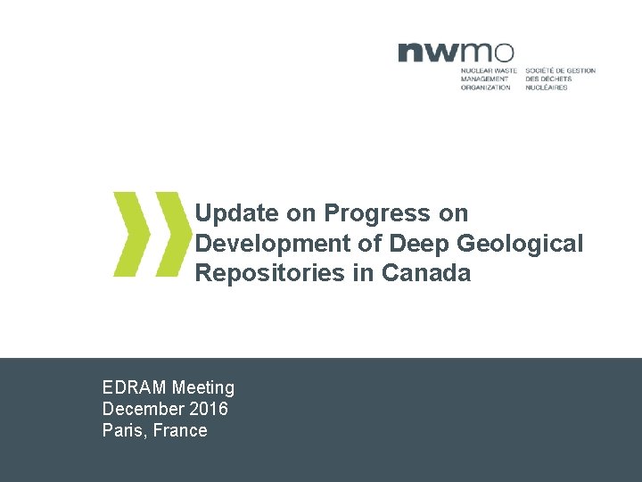 Update on Progress on Development of Deep Geological