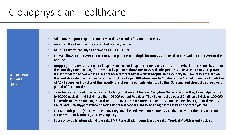 Cloudphysician Healthcare BRIEF DESCRIPTION END USER LOCATION DPIIT