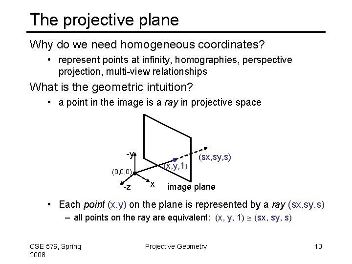 Projective Geometry Lecture slides by Steve Seitz mostly